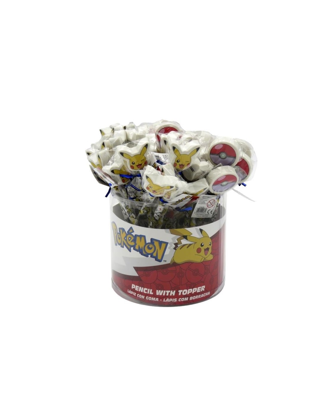 POKEMON - Pikachu & Pokeball - Display de 36 Crayons avec Gomme Topper